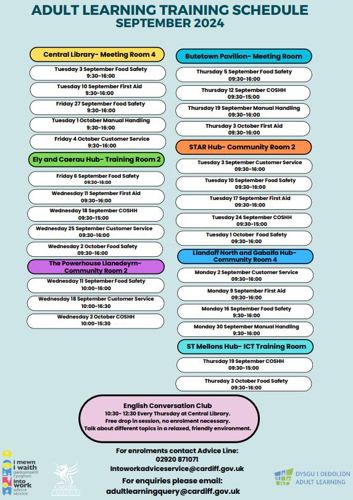 For More Information contact: adultlearningquery@cardiff.gov.uk